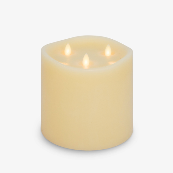 Ivory Flameless Candle Tri-Flame Grand Pillar - Melted Top – Luminara
