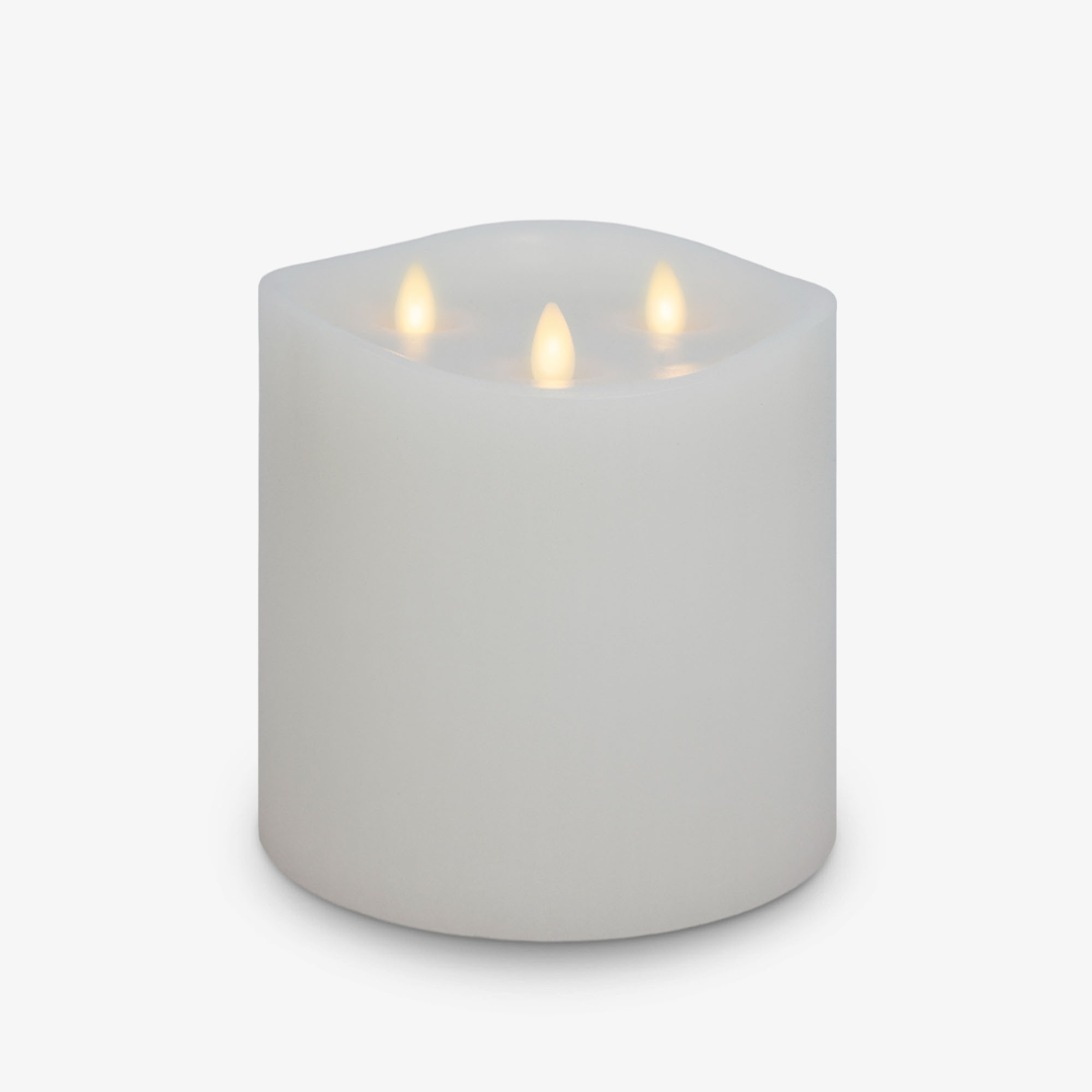 White Flameless Candle Tri-Flame Grand Pillar - Melted Top – Luminara
