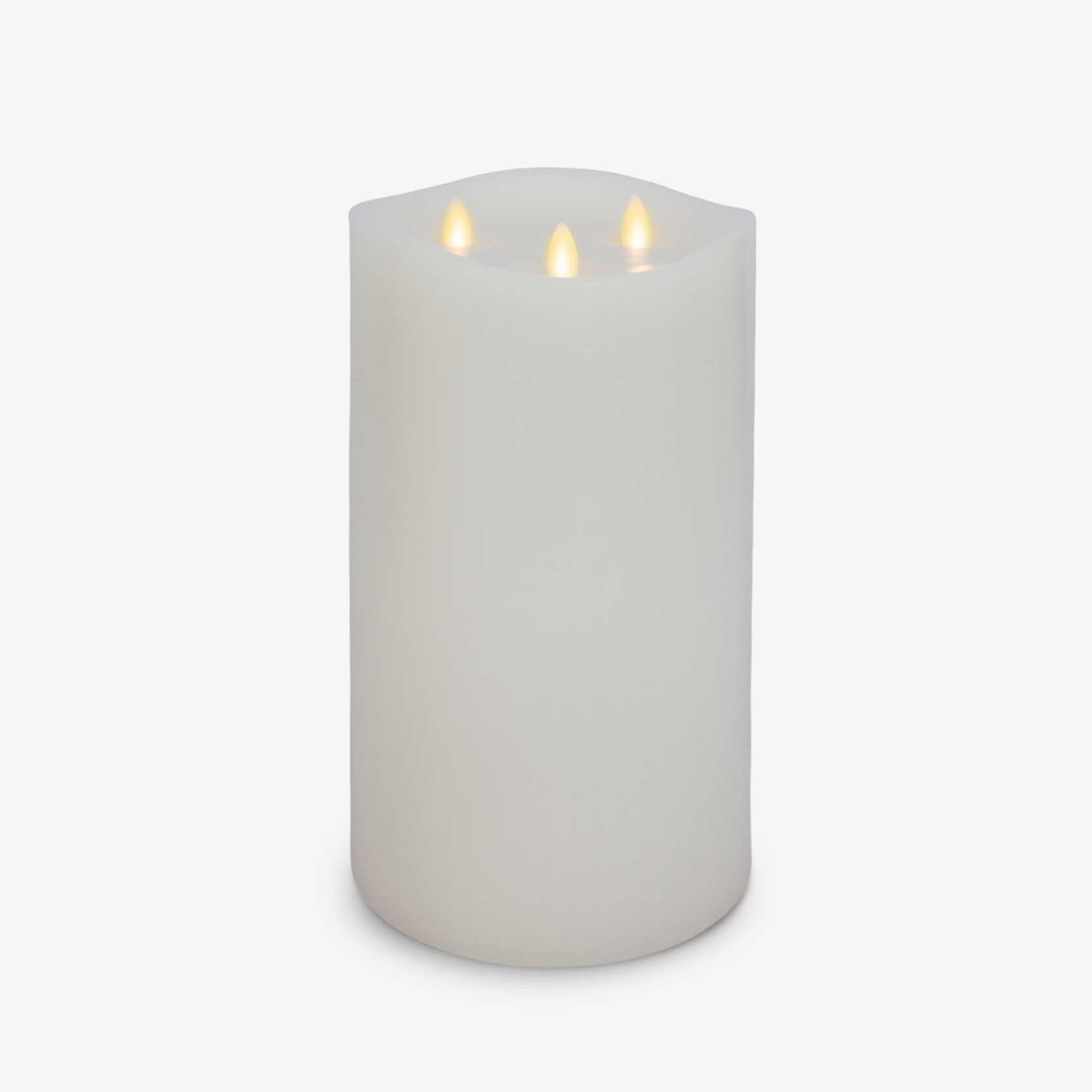 White Flameless Candle Tri-Flame Grand Pillar - Melted Top – Luminara