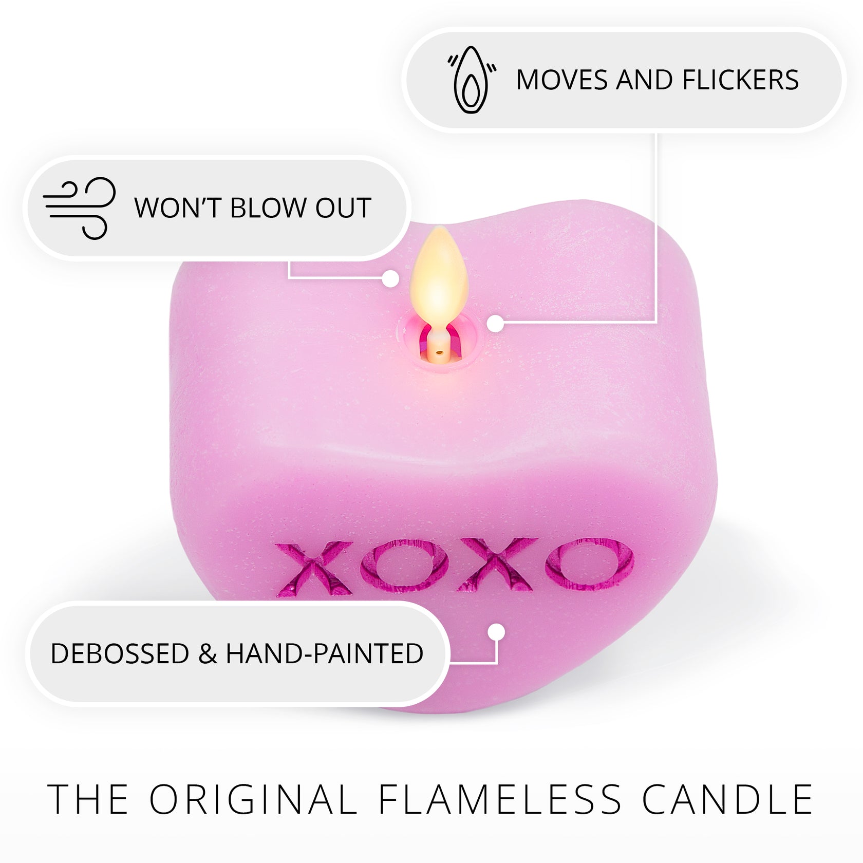 Pastel Orchid Flameless Candle Candy Heart "XOXO" – Luminara
