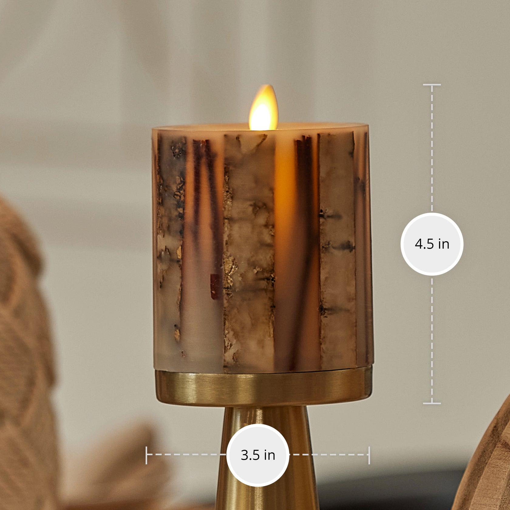 Ivory Embedded Birch and Twigs Flameless Candle Pillar – Luminara