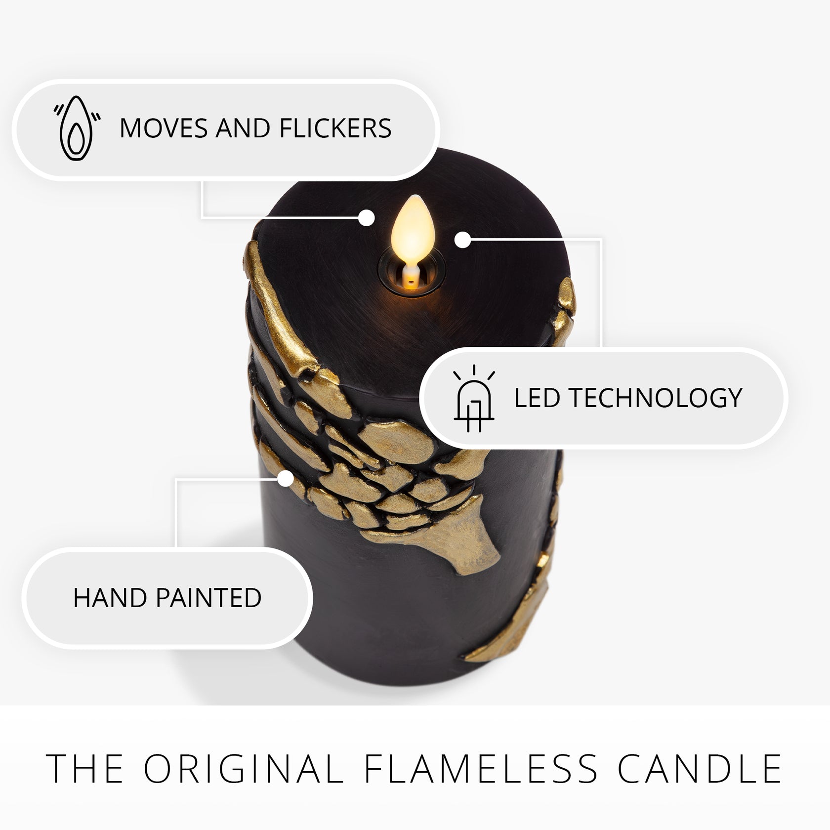 Black and Gold Skeleton Hands Flameless Candle Pillar – Luminara
