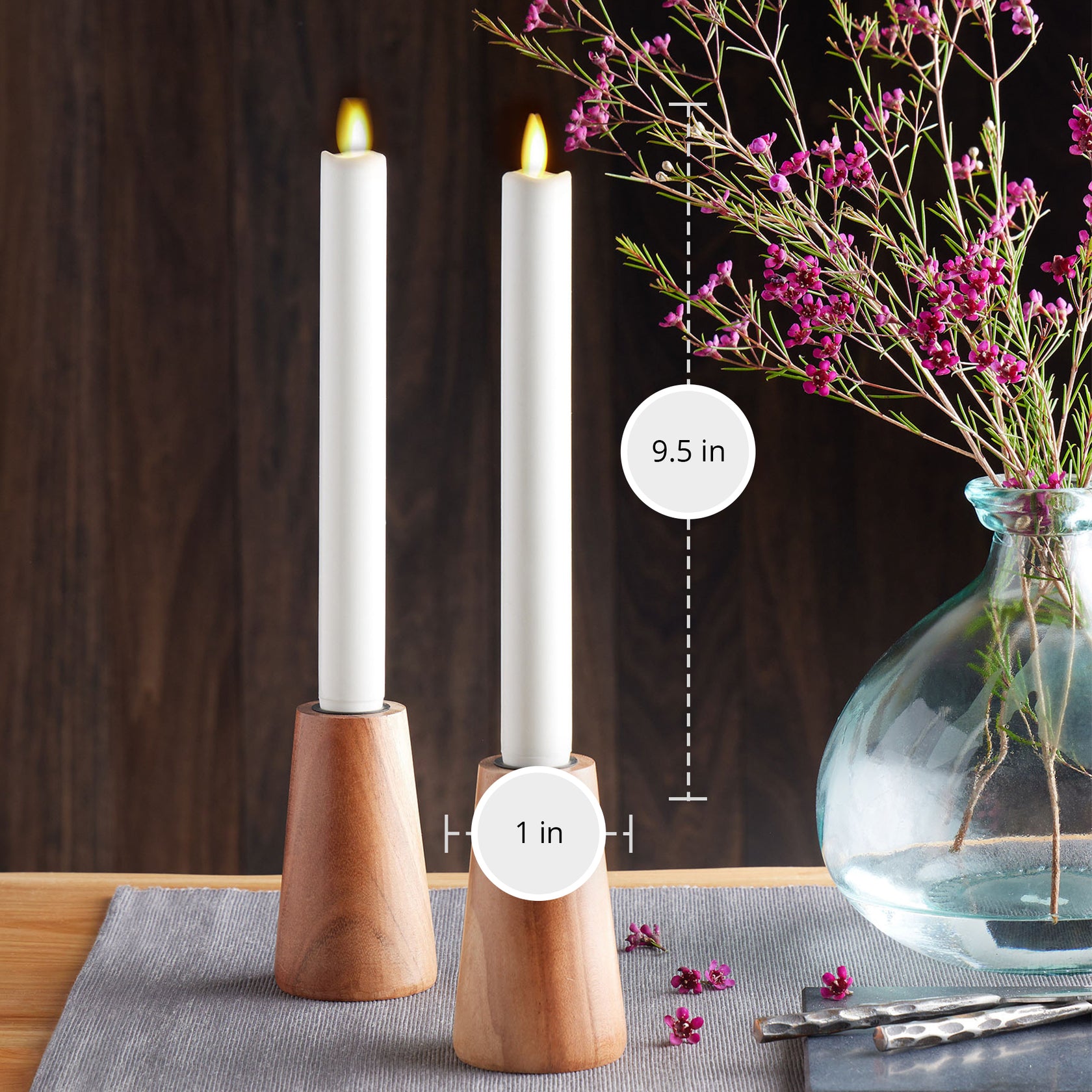 Set of 2 White Flameless Candle Tapers w/ Moving Flame – Luminara