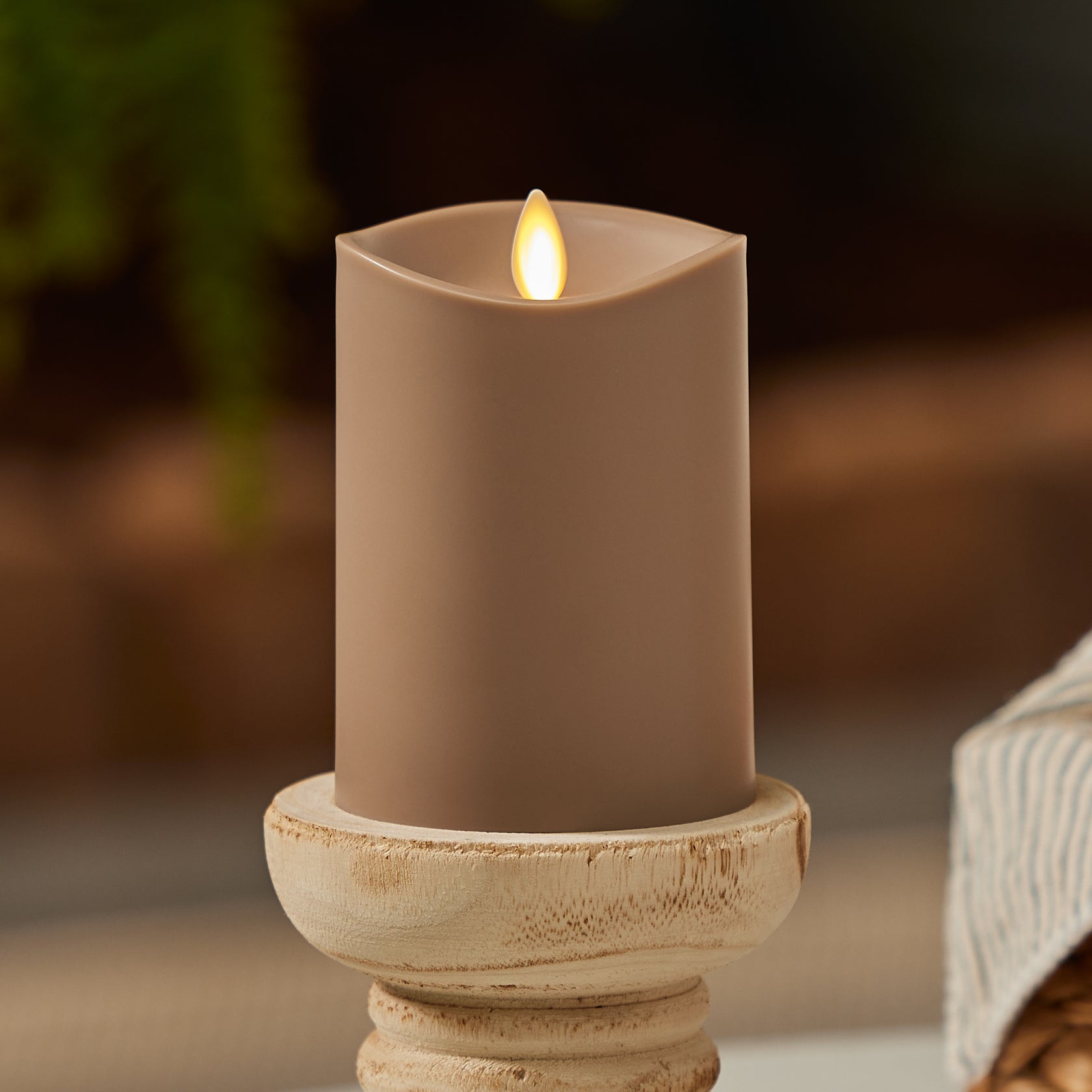 Timeless Taupe Outdoor Flameless Candle Pillar – Luminara