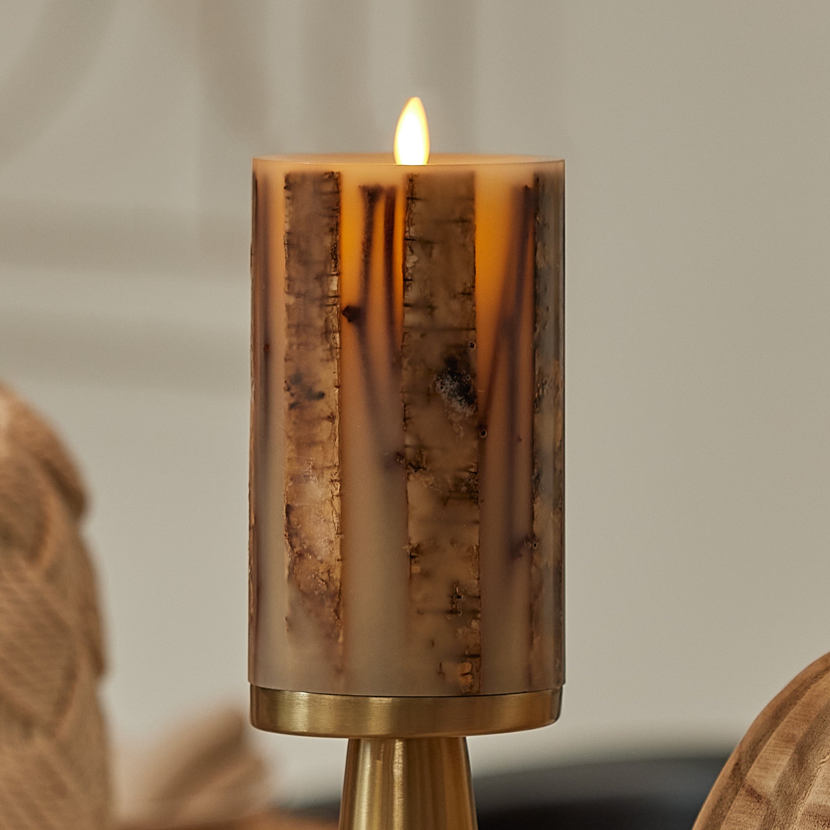 Ivory Embedded Birch and Twigs Flameless Candle Pillar – Luminara