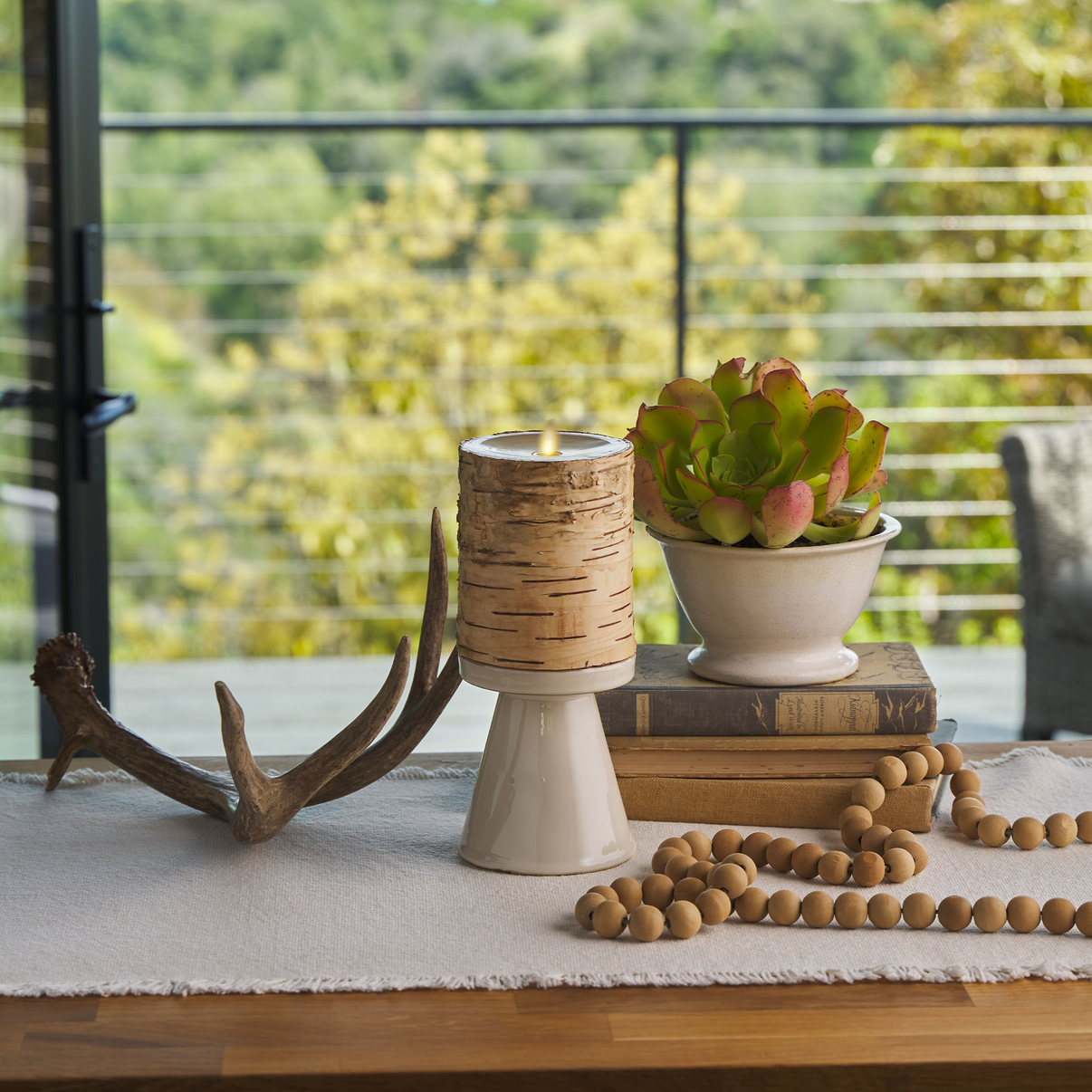 Real Birch Wood Flameless Candle Pillar | Luminara