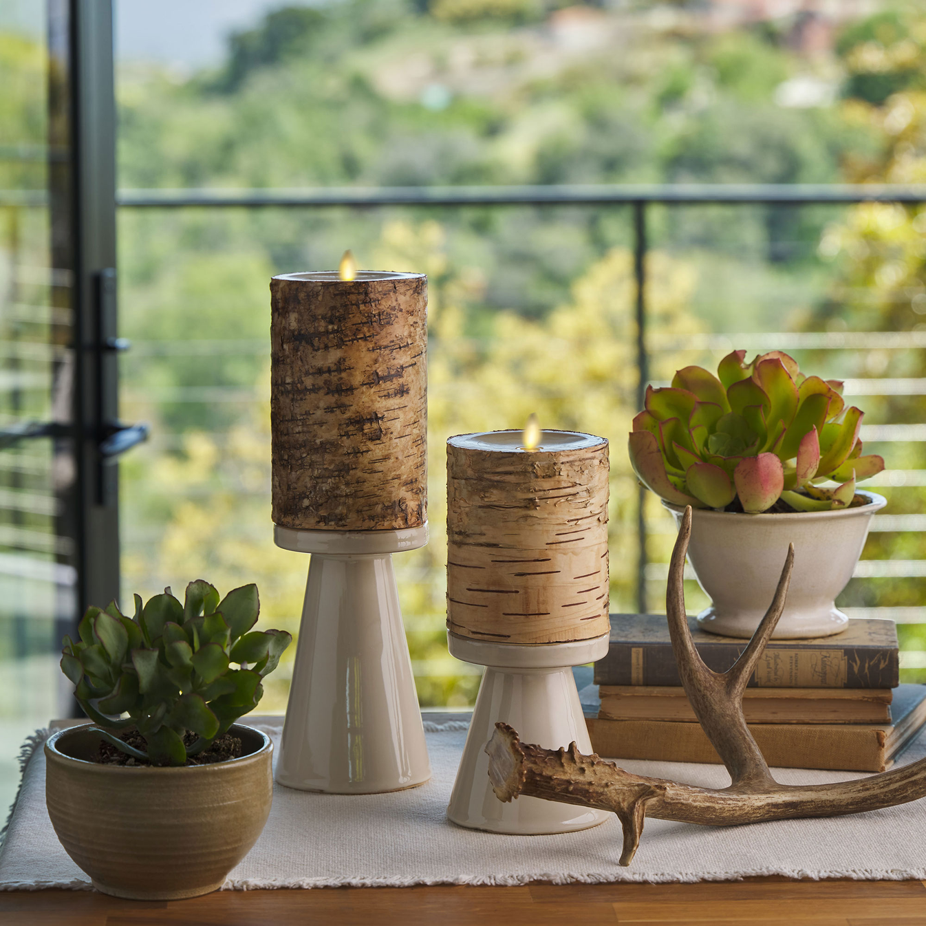 Real Birch Wood Flameless Candle Pillar | Luminara