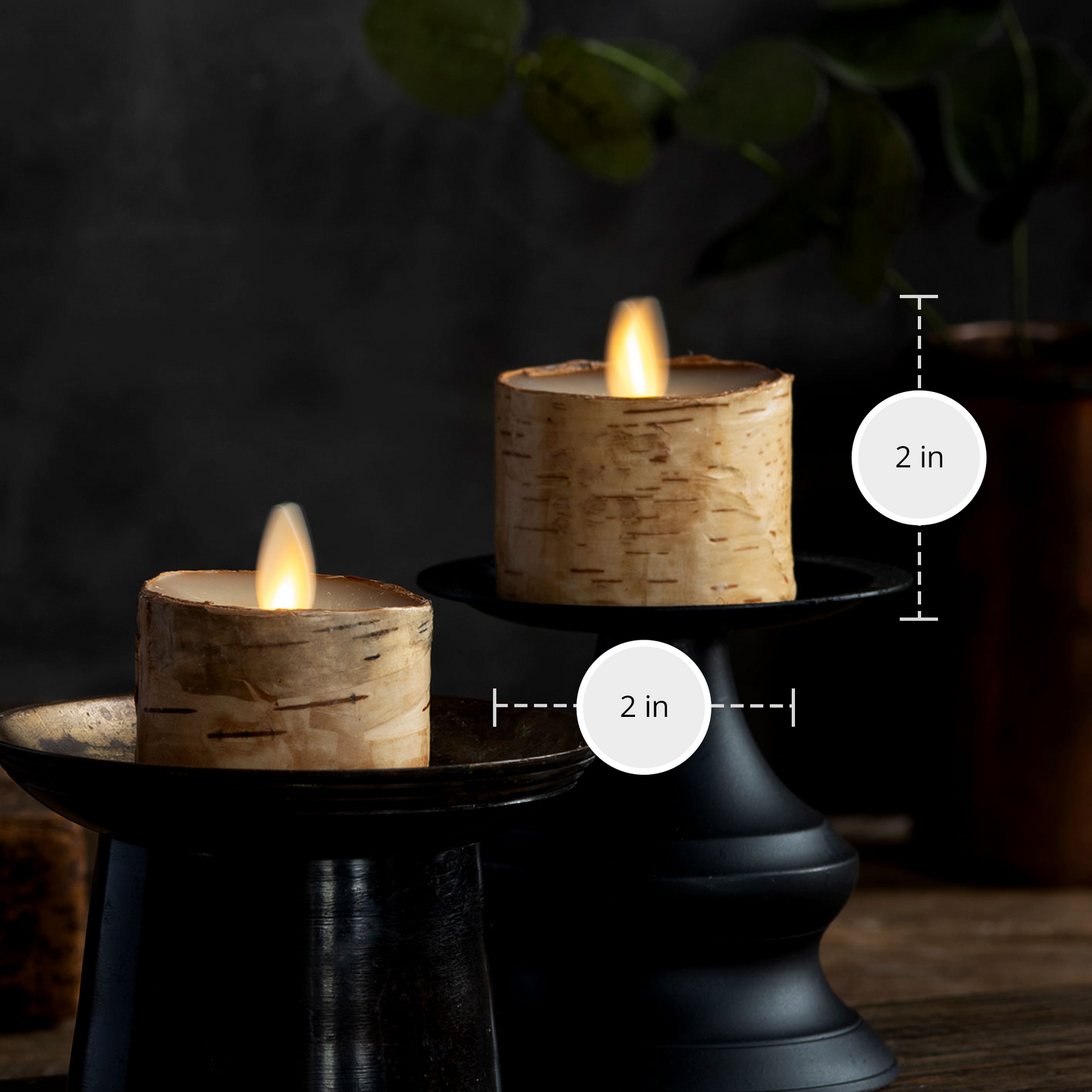 Set of 2 Flameless Birch Wood Candle Tealights | Luminara