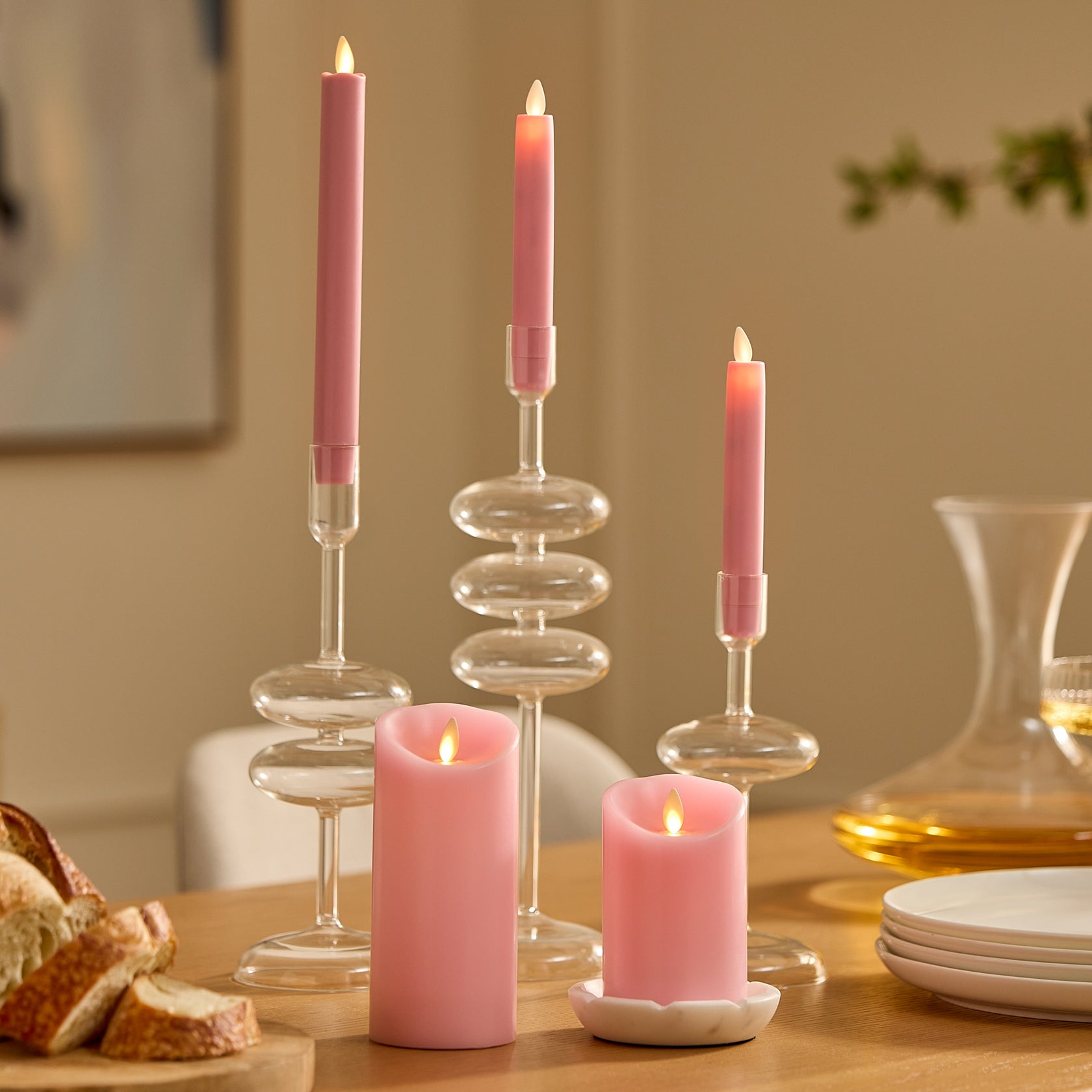 Saga Rose Flameless Candle Pillar - Scallop Top - 3" Width – Luminara