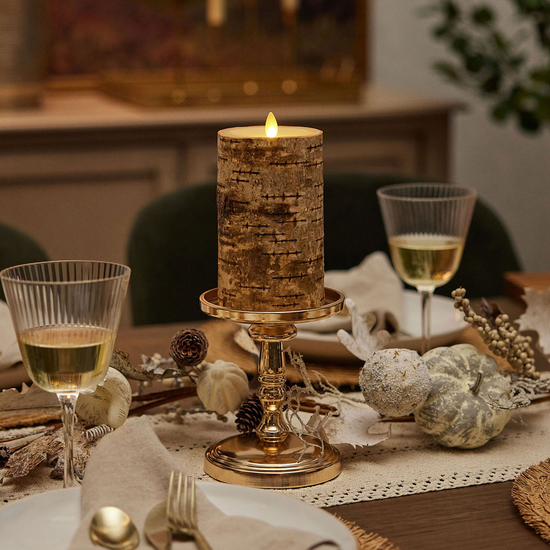 Real Birch Flameless Candle Pillar - Recessed Top | Luminara
