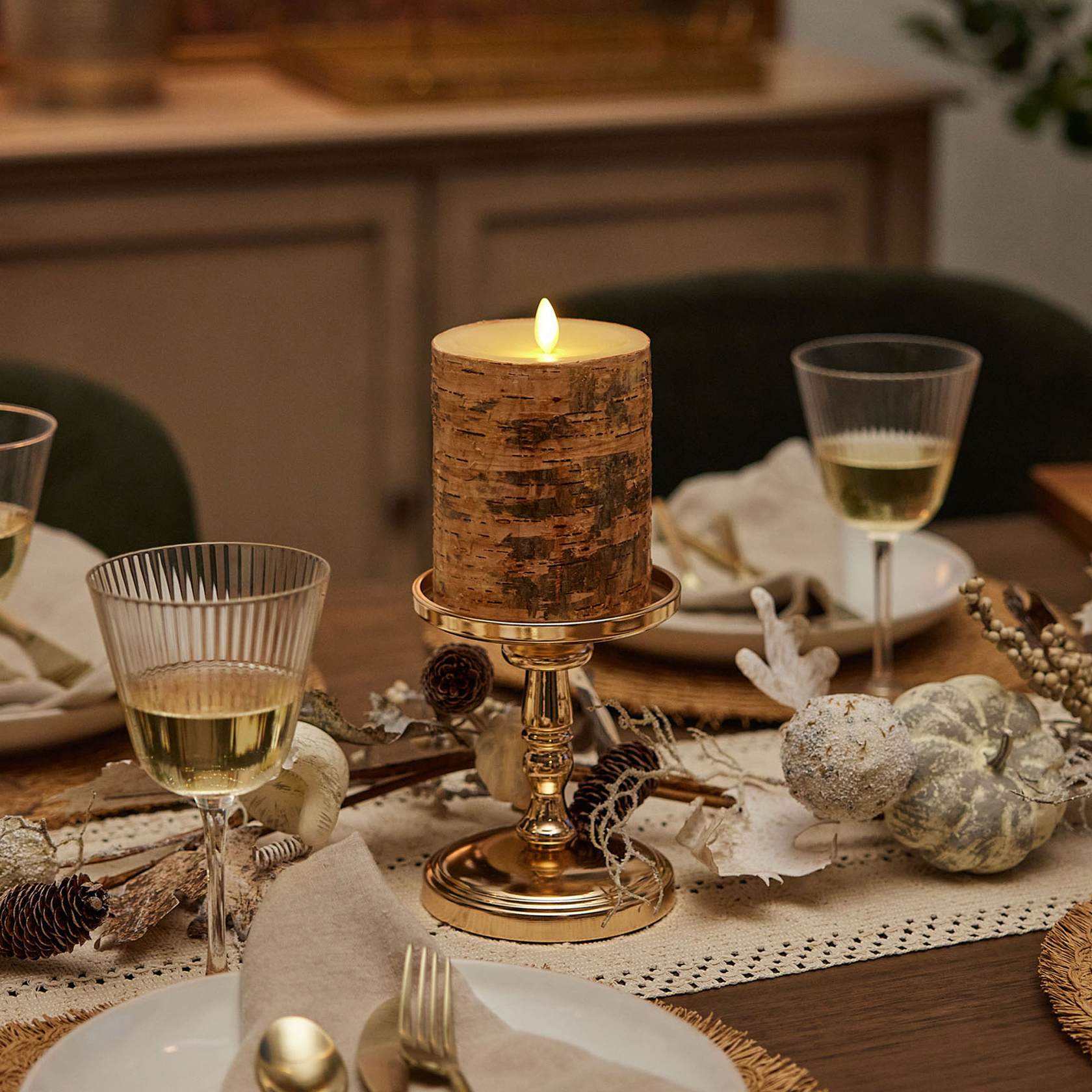 Real Birch Wood Flameless Candle Pillar | Luminara