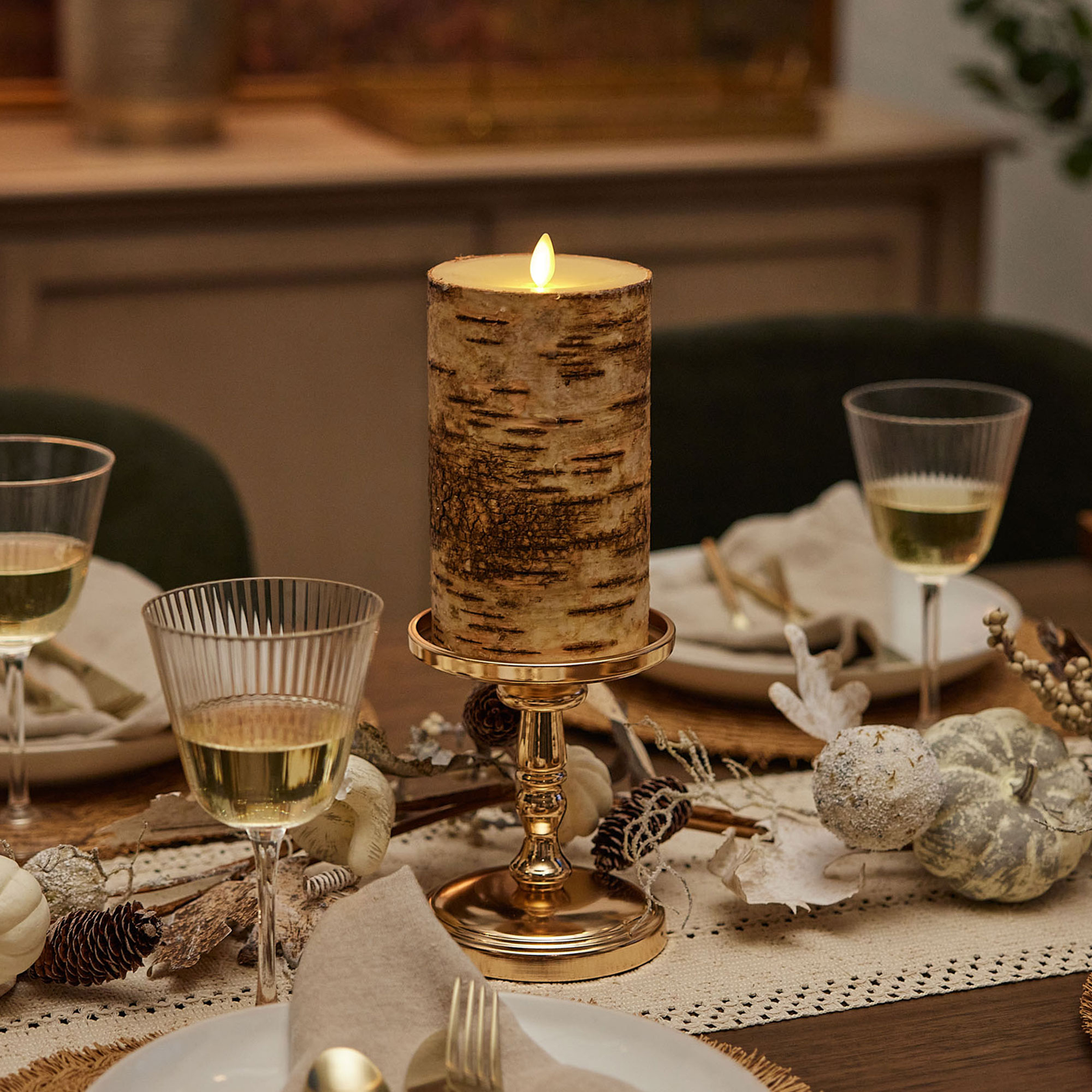 Real Birch Wood Flameless Candle Pillar | Luminara