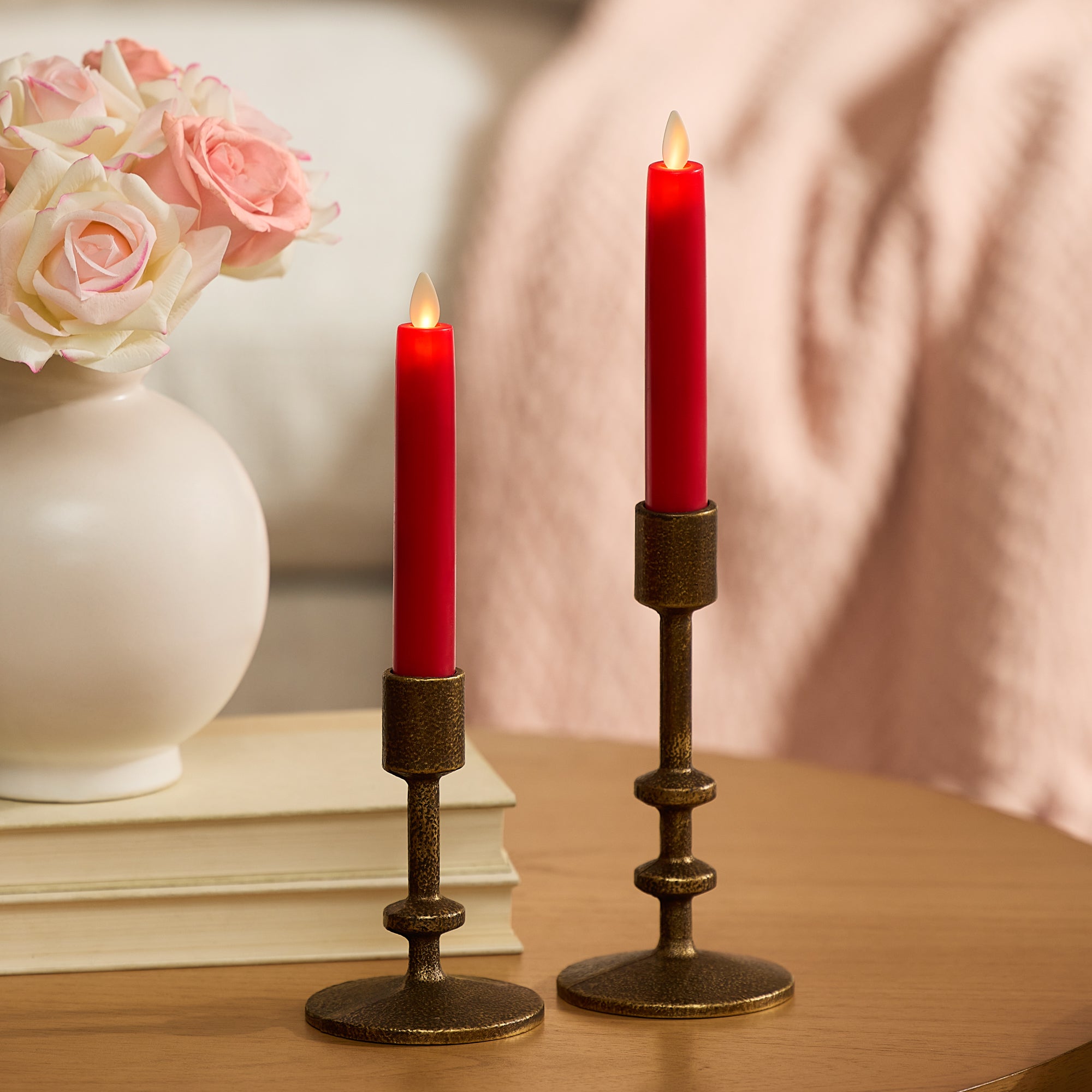 True Red Flameless Candle Tapers - Flat Top - 6.75" Height - Set of 2 ...